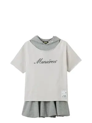 MINI CREAM Hooded Raw-cut Dress - Grey