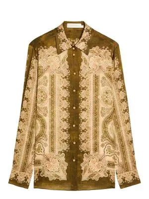 Zimmermann Luna Printed Silk Shirt - Olive