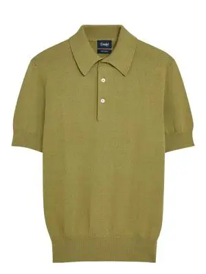 DRAKE'S Textured Cotton-knit Polo Shirt - Khaki