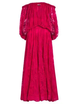 Zimmermann Lace Off-The-Shoulder Gown Fuchsia