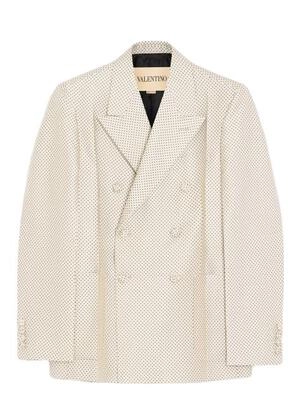 Valentino Garavani Double-breasted Silk Jacquard Jacket With Pressed Crease - Ivory/black