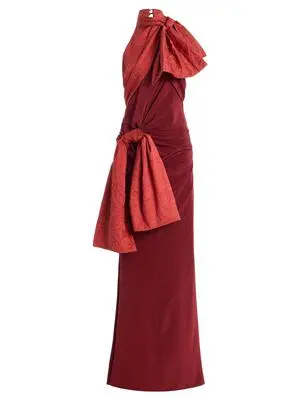 Christopher John Rogers Silk Double Bow Maxi Dress Red