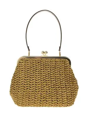 COACH Kisslock 27 Raffia Shoulder Bag Green
