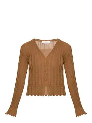 AKEP Lurex Thread Cardigan - Brown