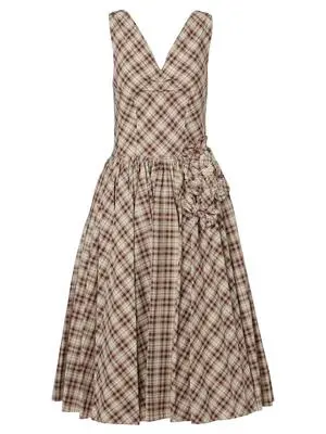 Prada Checked Cotton Poplin Midi Dress - Brown