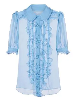 Dolce & Gabbana Ruffled Semi-sheer Silk Blouse - Blue