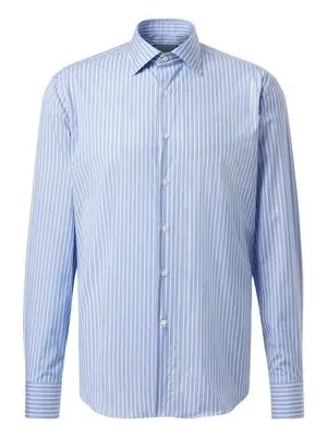 Canali Striped Cotton Poplin Shirt - Blue