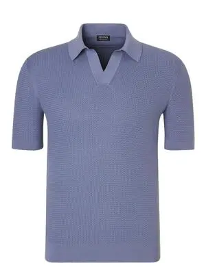 Zegna Knitted Cotton Polo Shirt - Blue