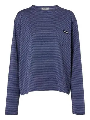 Miu Miu Striped Jacquard Cotton Jersey T-Shirt Blue