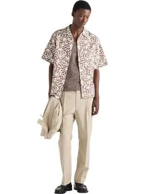 Prada Slim Fit Trousers With Triangle Key Ring - Beige