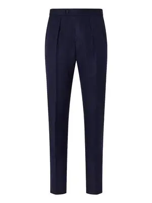 SLOWEAR Tapered Pleated Wool And Linen-blend Trousers - Blue