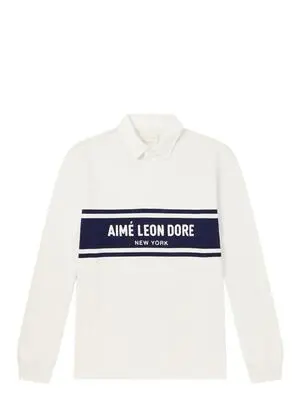 Aimé Leon Dore Aimé Leon Dore - Logo-Embroidered Striped Cotton Polo Sweater - Men - Neutrals - XS Neutrals