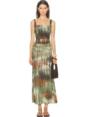 Johanna Ortiz Plant Of Joy Ankle Dress - Pine Green & Chocolate