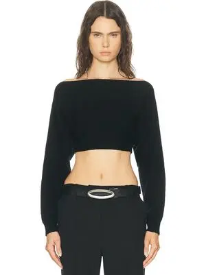HAELO Off-the-shoulder Cropped Merino Wool Sweater - Black