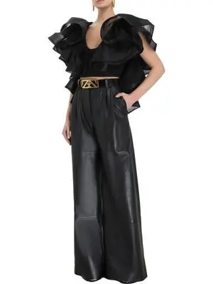 Zimmermann Sensory Oversized Ruffled Frills Bodice Brown