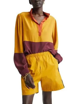 Saint Laurent Silk Crêpe De Chine Colorblock Shirt - Lie De Vin