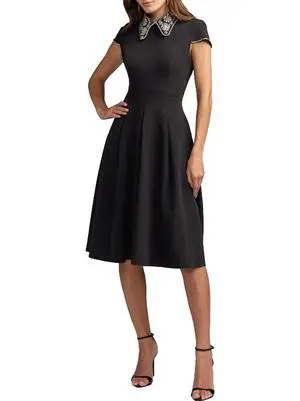 Mac Duggal Crepe Midi Dress With Beading - Black