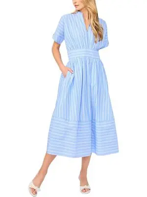 Ted Baker London Stripe Cotton Midi A-line Dress - Granada Sky