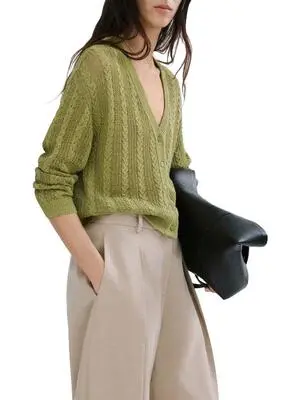 Mango Braided Stitch Cardigan - Green