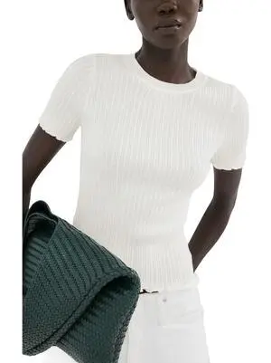 Mango Cotton-blend Ribbed T-shirt - Ecru