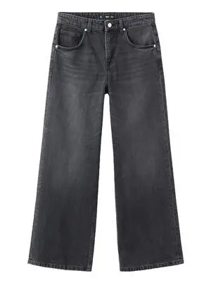 Mango Low Rise Wide Leg Jeans Black Denim