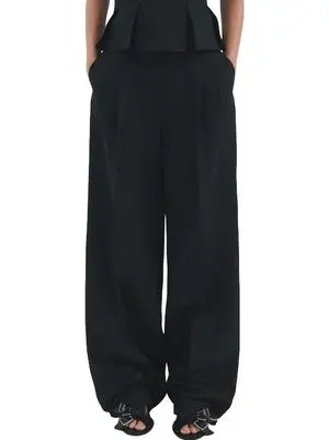 Mango Straight Fit Linen Blend Trousers - Navy