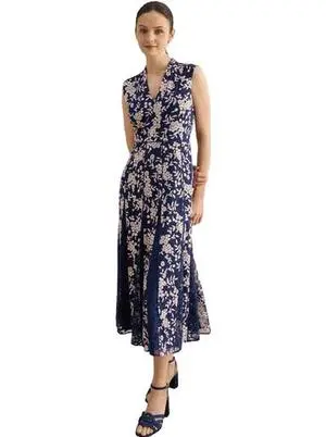 HOBBS LONDON Quin Sleeveless V-neck Embroidered Midi Dress - Midnight Blush