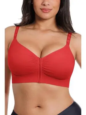 SHAPELLX Skin Flow Seamless Front-zip Wireless Bra Red