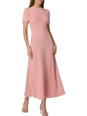 Shoshanna Fine Gauge Shimmer Knit Darby Dress - Soft Peach
