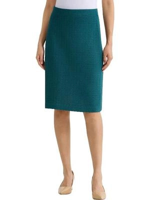 Misook Tonal Grid Straight Knit Skirt - Spruce