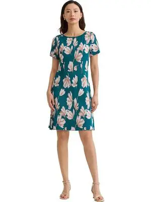 Misook A-line Floral Soft Knit Dress - Spruce