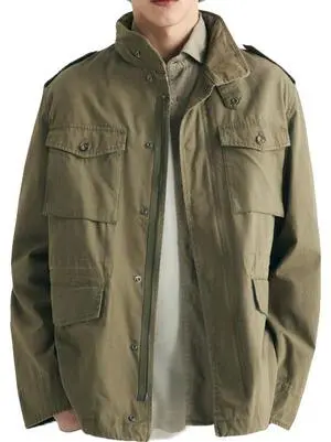 SCALPERS Military Jacket With Concealed Hood Khaki