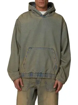 GOOD FOR NOTHING Oversized Denim Pullover Hoodie - Blue