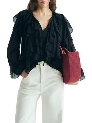 SCALPERS Ruffled Cotton Blouse - Black