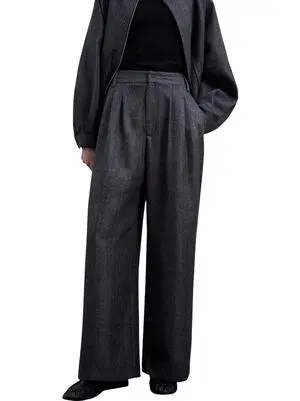 SCALPERS Herringbone Pleated Trousers - Grey