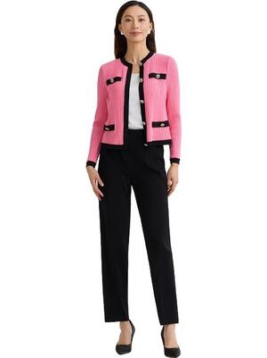 Misook Heritage Eyelet Recycled Knit Jacket - Pink