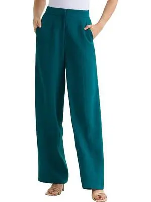 Misook Naomi Wide Leg Crepe De Chine Pant - Spruce
