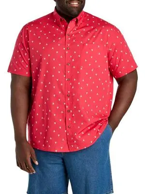 HARBOR BAY BY DXL Big & Tall Easy-care Geometric Sailboat Print Sport Shirt - Red
