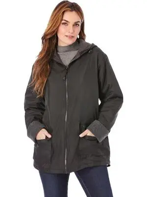 Roaman's Hooded Fleece-lined Nylon Jacket - Black