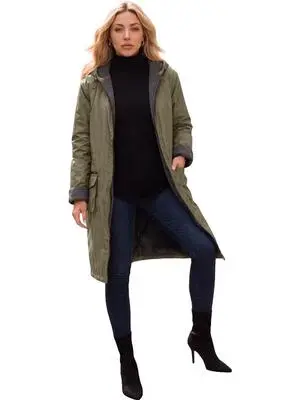 Roaman's Hooded Fleece-Lined Nylon Jacket Green Khaki