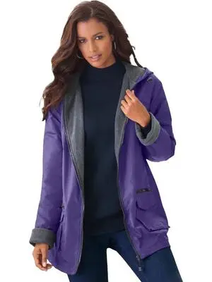 Roaman's Hooded Fleece-Lined Nylon Jacket Midnight Violet