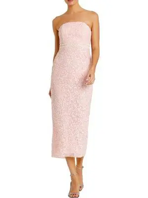 Mac Duggal Pearl Embellished Strapless Midi Dress - Blush