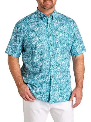 HARBOR BAY BY DXL Big & Tall Easy-care Leaf Print Sport Shirt V3 Blue Multi