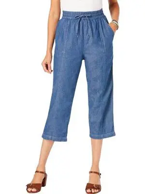 ROAMAN'S Chambray Wide Leg Capri Pants - Light Stonewash