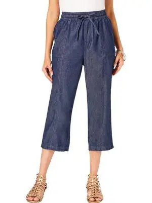 ROAMAN'S Chambray Wide Leg Capri Pant - Medium Wash