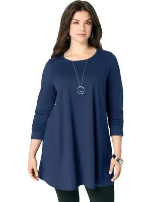 Roaman's Ultimate Long Sleeve Crewneck Swing Tunic Navy