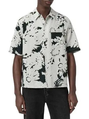 ALLSAINTS Giron Floral Linen & Cotton Short Sleeve Button-up Shirt Sharp White