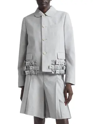 Comme Des Garçons Bow Detail Tropical Wool Jacket - Grey/pink
