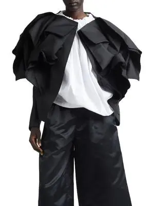 Comme Des Garçons Open Front Gabardine Jacket - Black
