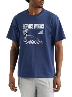 SERVICE WORKS Garden Graphic Organic Cotton T-shirt - Navy